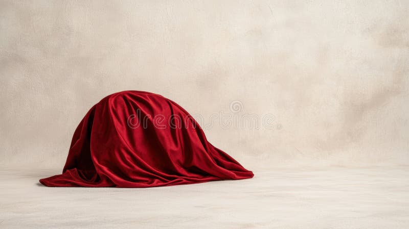 Red Velvet Cloth Draped Over an Object on a Neutral Surface. Stock ...
