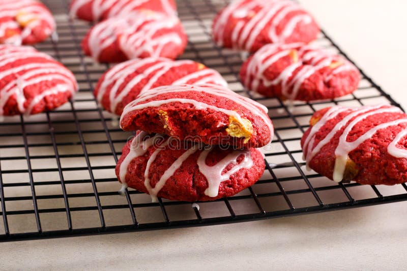 Red Velvet Cookies with White Chocolate Stock Photo - Image of cakes ...