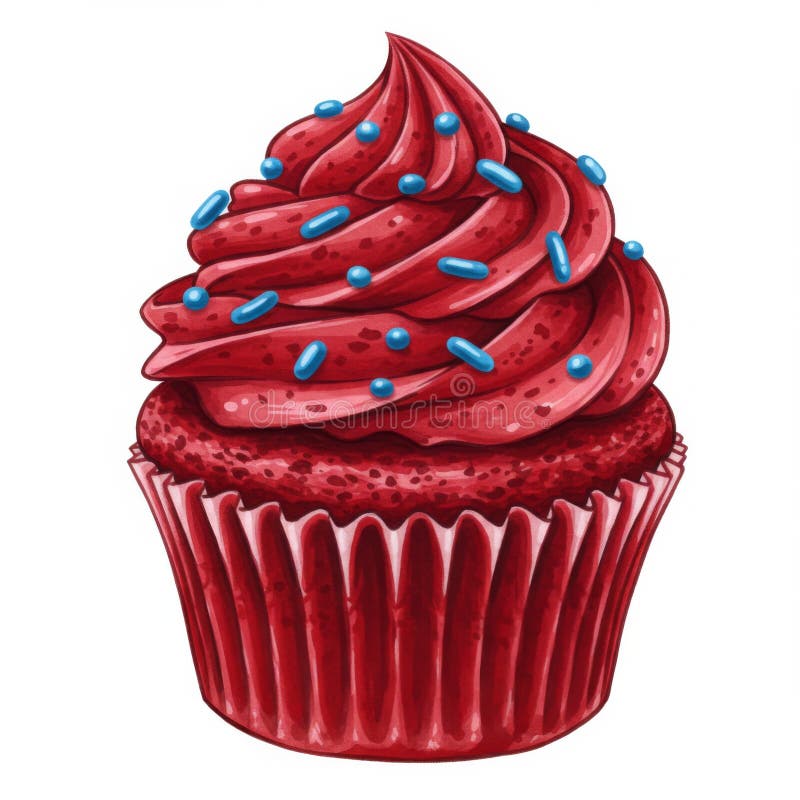 Red Velvet Cupcake with Blue Sprinkles Stock Illustration ...