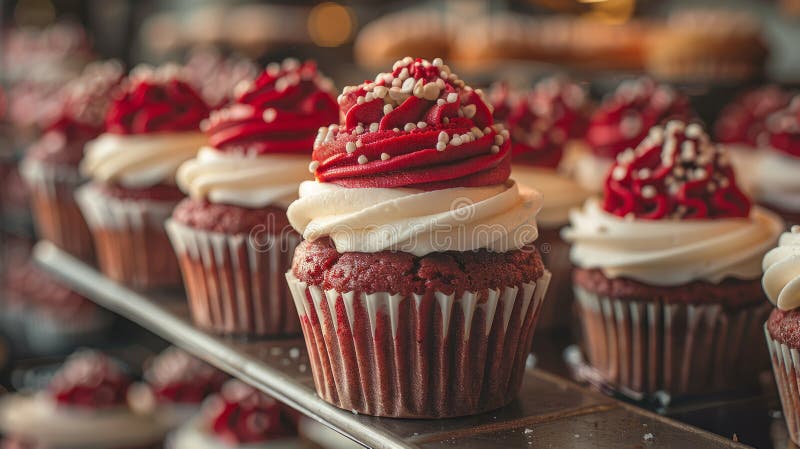 Red Velvet Cupcakes with White Frosting and Sprinkles. Stock Photo ...