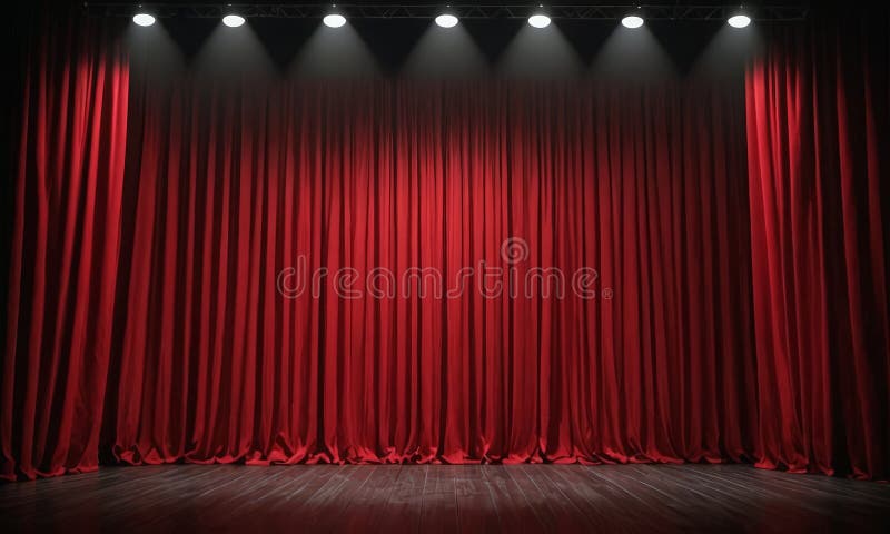 Red Velvet Curtain with Spotlight on the Left Side the Stage, Creating ...