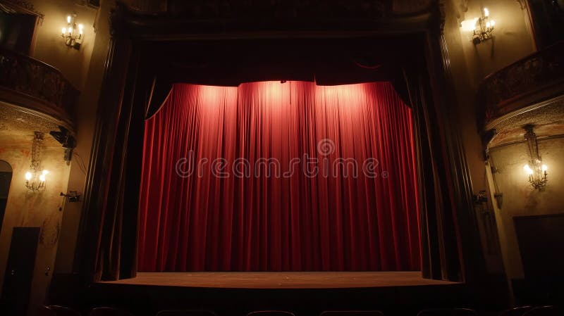 Red Velvet Curtain in a Theater Hall Stock Illustration - Illustration ...