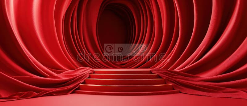 Red Velvet Curtains Backdrop with Three-step Stage Stock Illustration ...