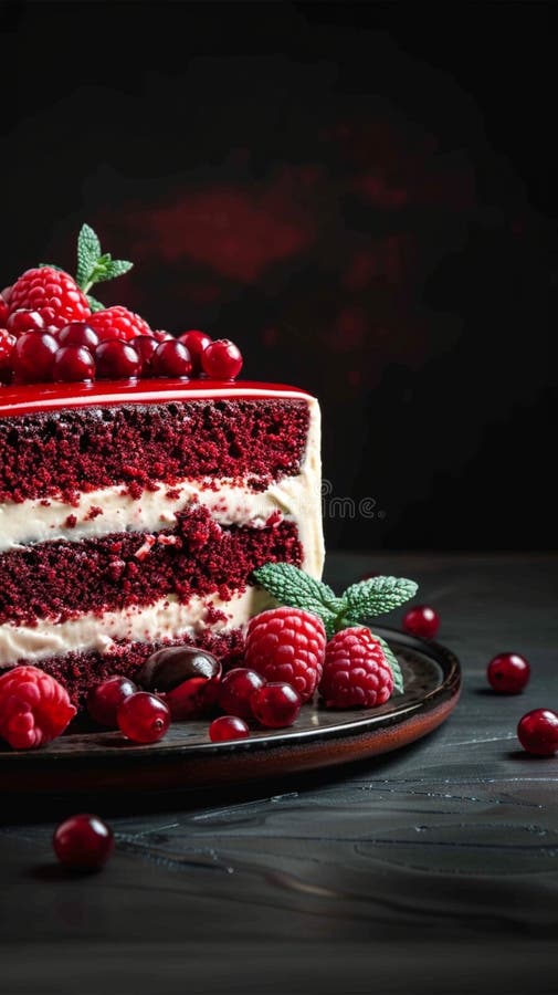 Red Velvet Elegance Dark Background Frames Delicious Cake, Text Ready ...