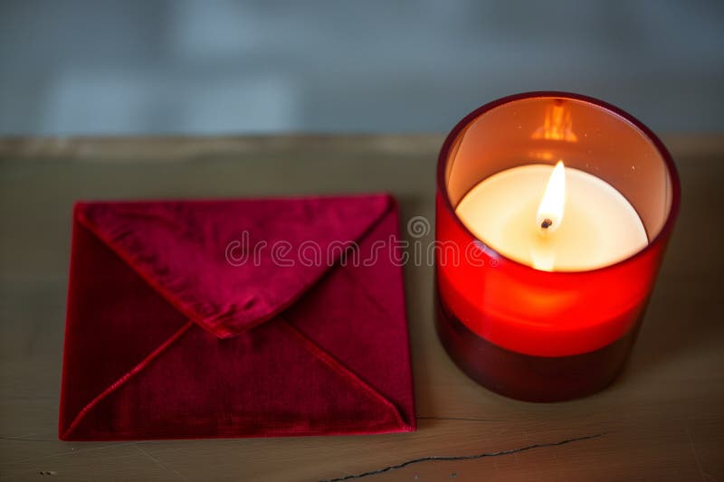 Red Velvet Envelope beside a Lit Candle Stock Photo - Image of seal ...