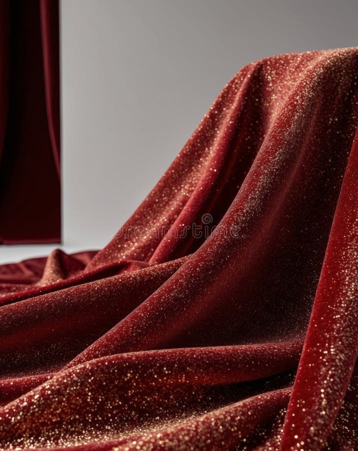 Red Velvet Fabric with Gold Glitter Texture. Stock Photo - Image of ...