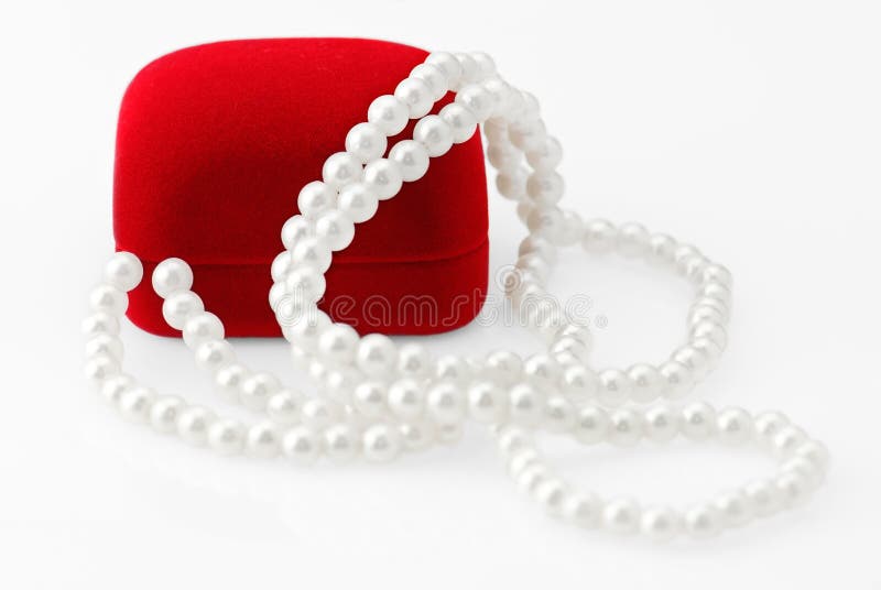 Red Velvet Gift Box and Pearl Necklace Stock Image - Image of elegance ...
