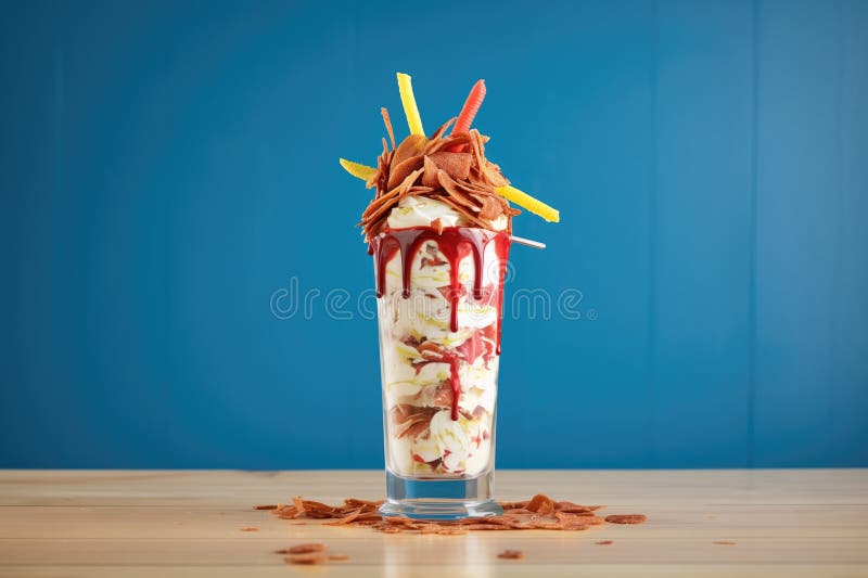 Red Velvet Ice Cream Sundae with Cream Cheese Drizzle Stock Photo ...