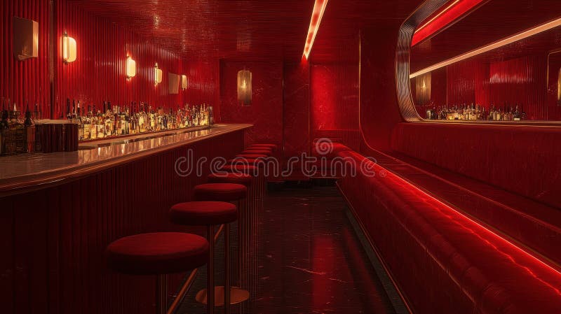 Red Velvet Lounge Luxurious Bar Interior with Elegant Seating and ...