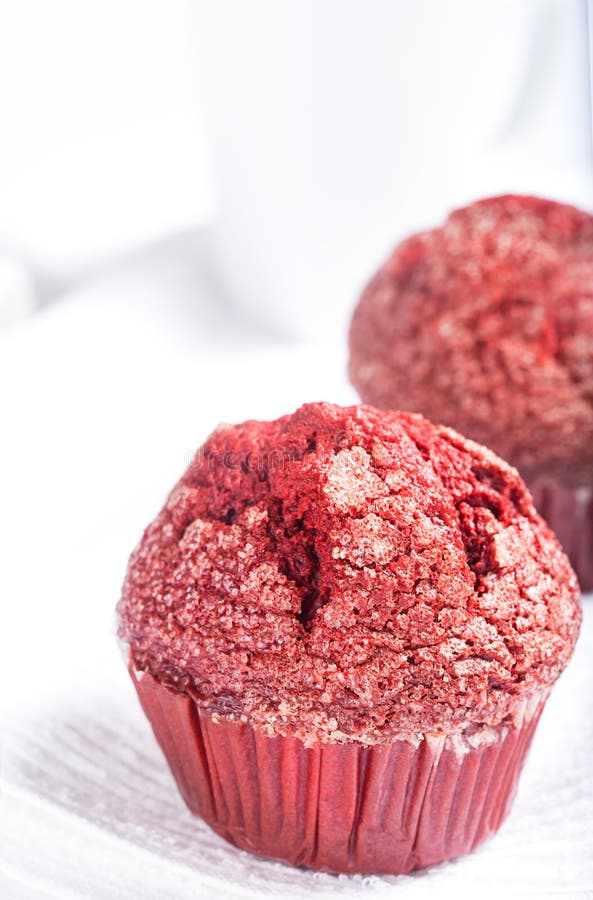 Red Velvet Muffins / Cupcakes on a Baking Tray Close Up Photo. Stock ...