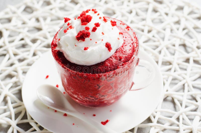 Red Velvet Mug Cake, Homemade Cake Cooked in Microwave Stock Photo ...