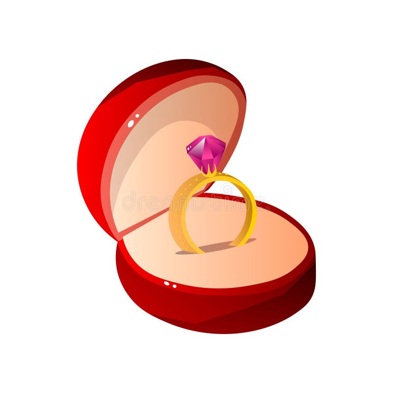 Red Velvet Opened Gift Box with Ring, Jewelry Case, Side View Vector ...