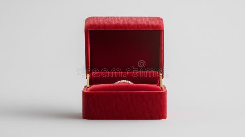 Red Velvet Ring Box with Gold Band on White Background Stock ...