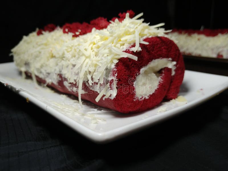 The Red Velvet Roll Cake stock photo. Image of food - 199659392