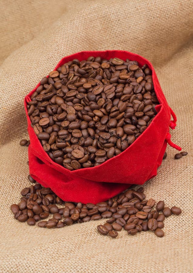 Red Velvet Sac with Coffee Beans Stock Photo - Image of romantic ...