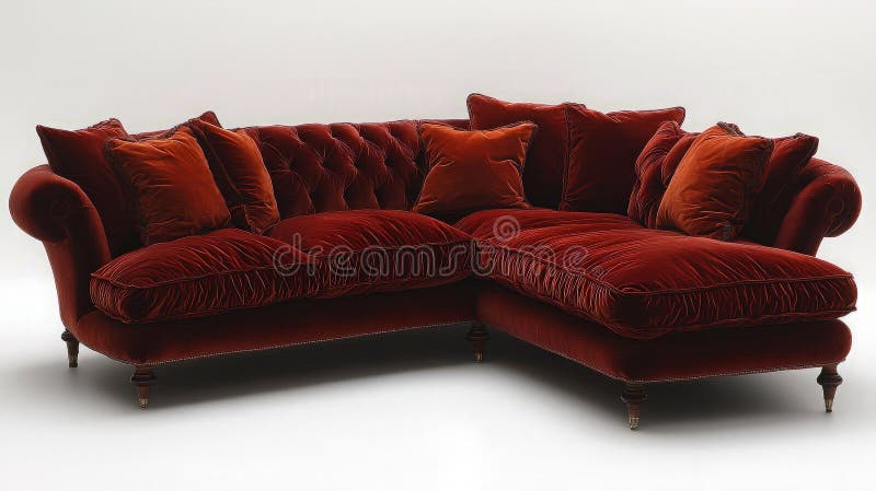 Red Velvet Sectional Sofa, Living Room, Interior Design Stock Photo ...