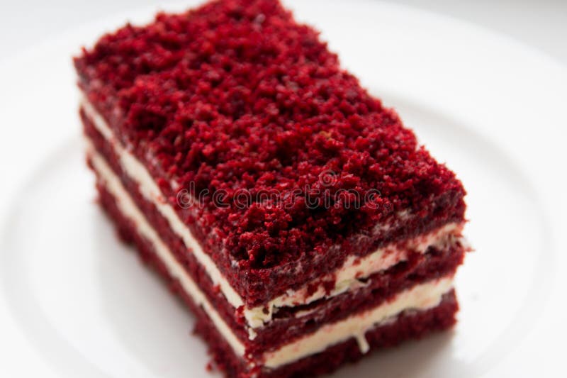 Red Velvet Slice of Cake on White Plate Stock Photo - Image of pastry ...