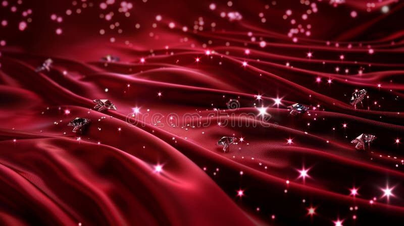 A Red Velvet Smooth Fabric with Scattered Diamonds and Star Shapes ...