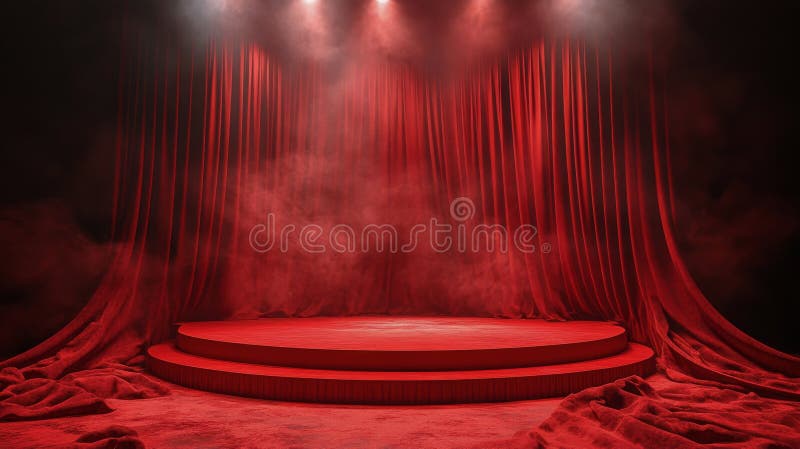 Red Velvet Stage Set for a Dramatic Performance with Spotlight and ...