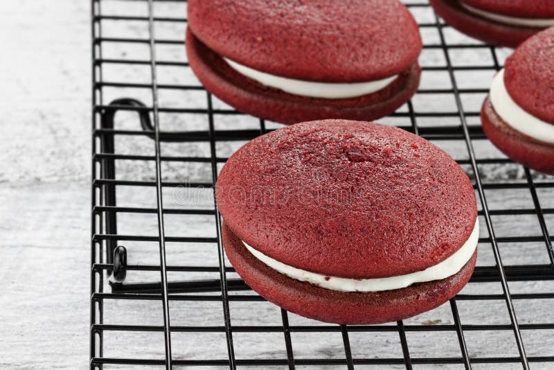 Red Velvet Whoopie Pies stock photo. Image of cream, snack - 29387254