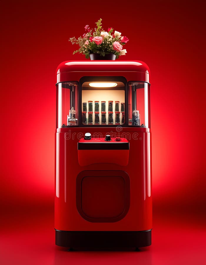 A Red Vending Machine with a Flower Stock Illustration - Illustration ...