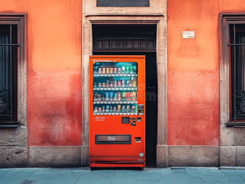 Red Vending Machine with a Sign on the Door Stock Photo - Image of ...