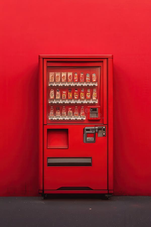 A Red Vending Machine with a Red Wall Behind it Stock Image - Image of ...