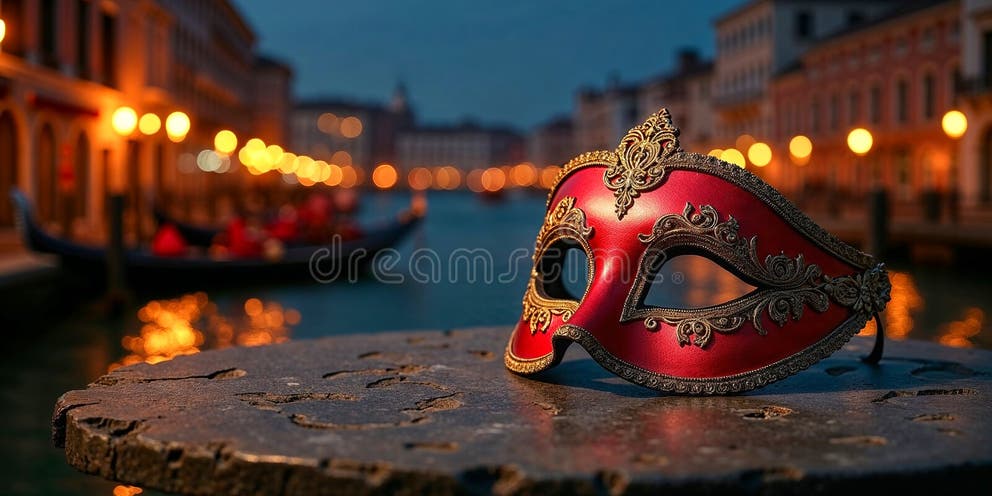 Red Venetian Mask with Gold Decorations Stock Photo - Image of festive ...