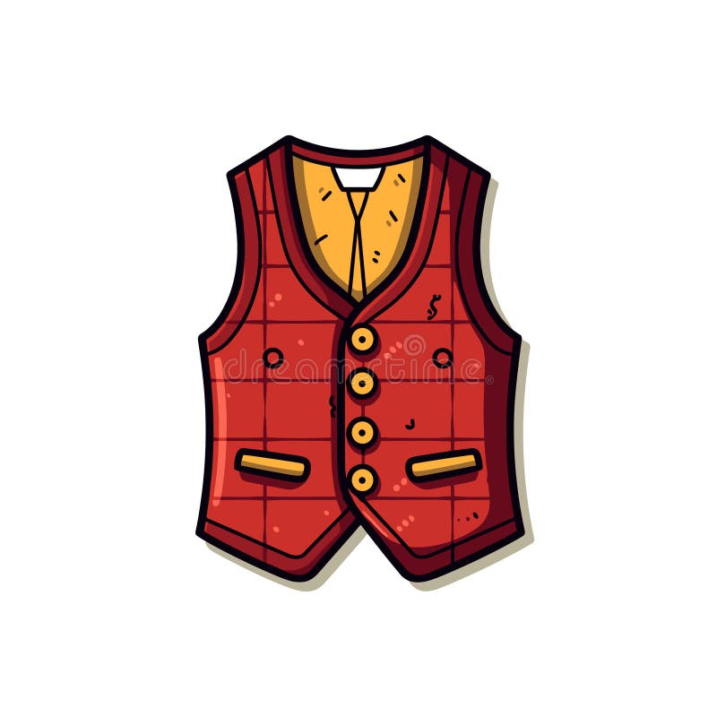 Red Vest Cartoon Illustration with Yellow Inner Lining and Buttons ...