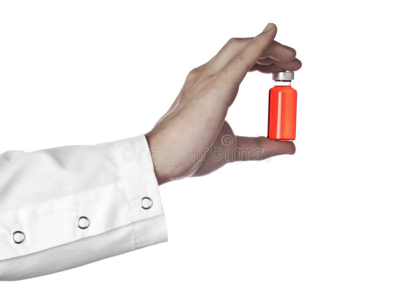 Red vial on a hand stock image. Image of laboratory, drug - 12935299