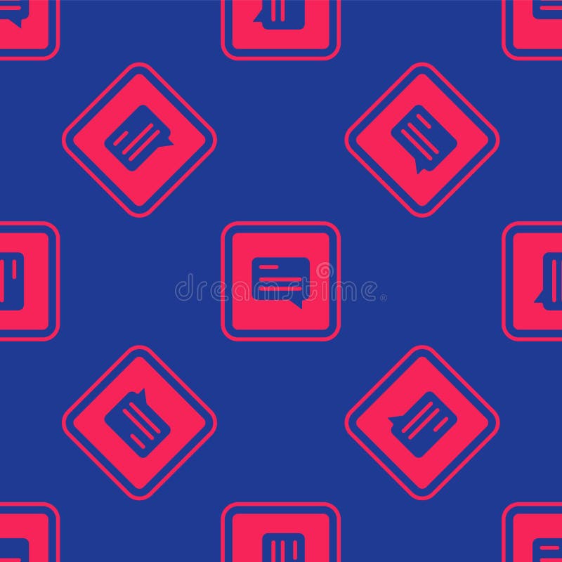 Red Video with Subtitles Icon Isolated Seamless Pattern on Blue ...