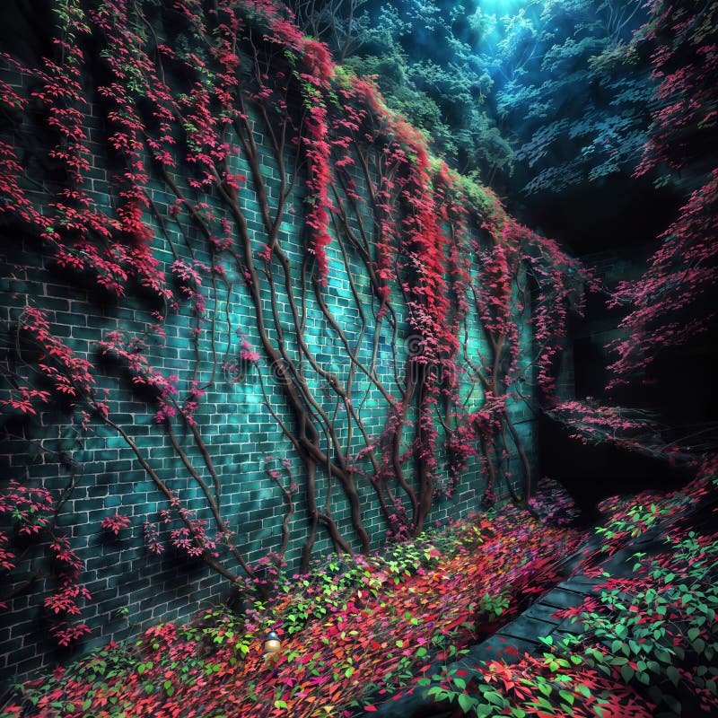 Vine Embrace: Red Vines Adorn Brick Wall, Generative Ai Stock ...