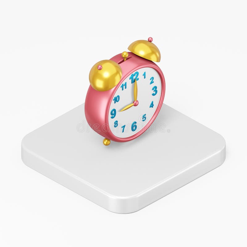 Red Vintage Alarm Clock Icon. 3d Rendering Square Button Key Isometric View, Interface Ui Ux ...