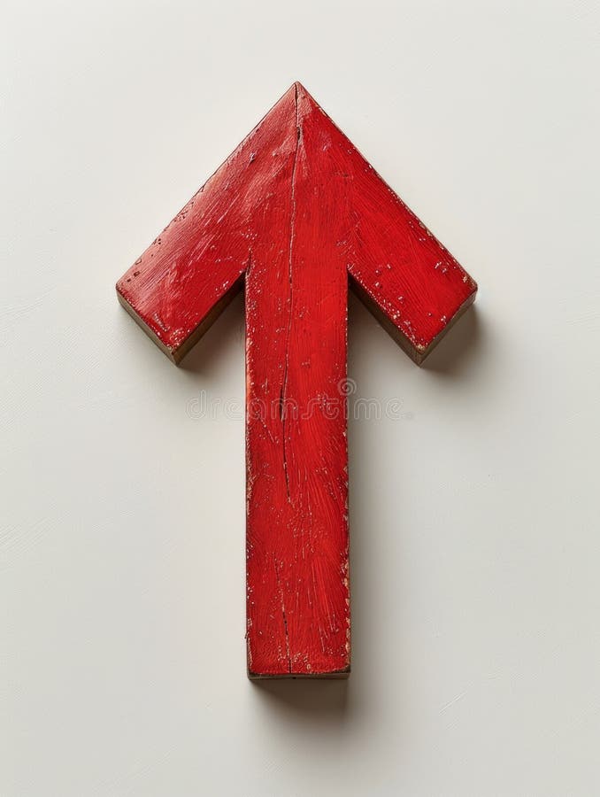 Red Vintage Arrow Sign Pointing Upward, Weathered and Rusted. Stock ...