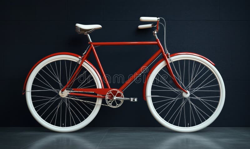 Red Vintage Bicycle with White Wheels Against Dark Wall Background ...
