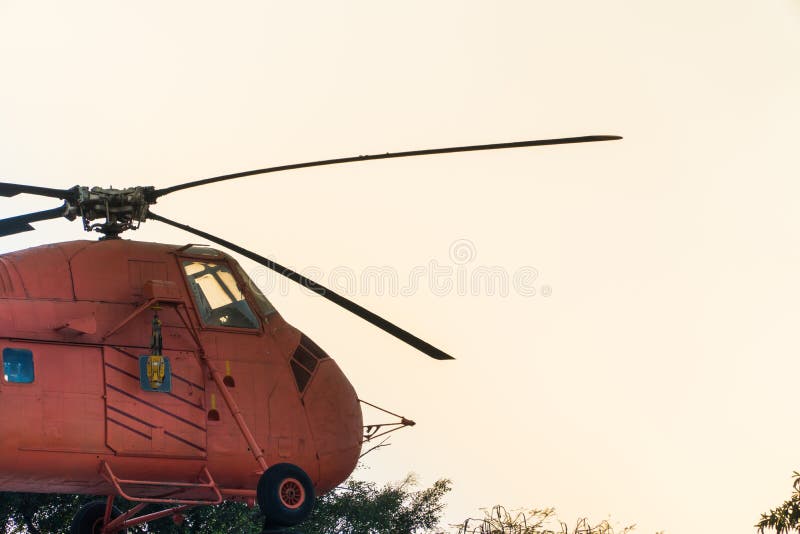 Red vintage helicopter stock photo. Image of region - 106847940