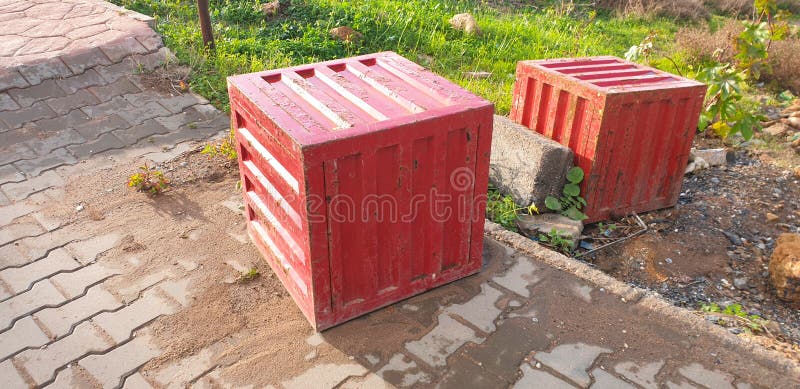 Red Vintage metal box. stock photo. Image of aged, steel - 171051756