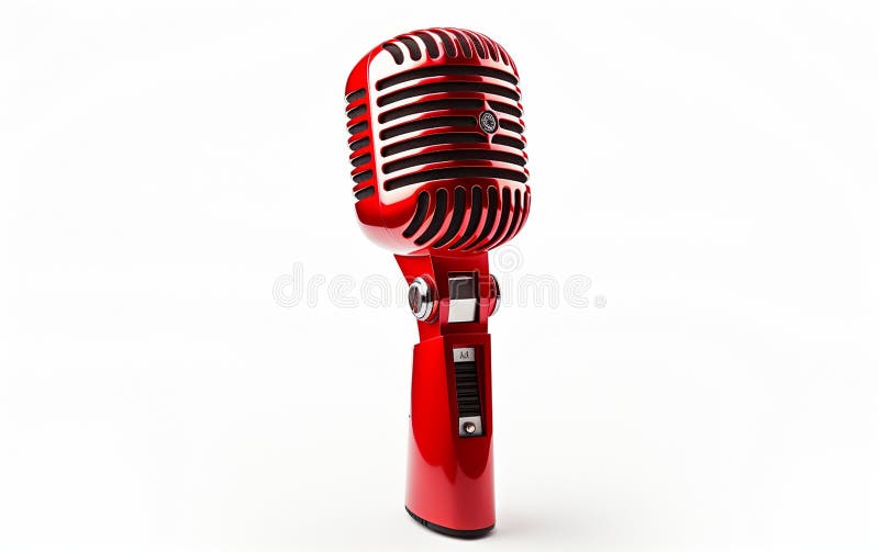 Red Vintage Microphone White Background -Generative Ai Stock ...