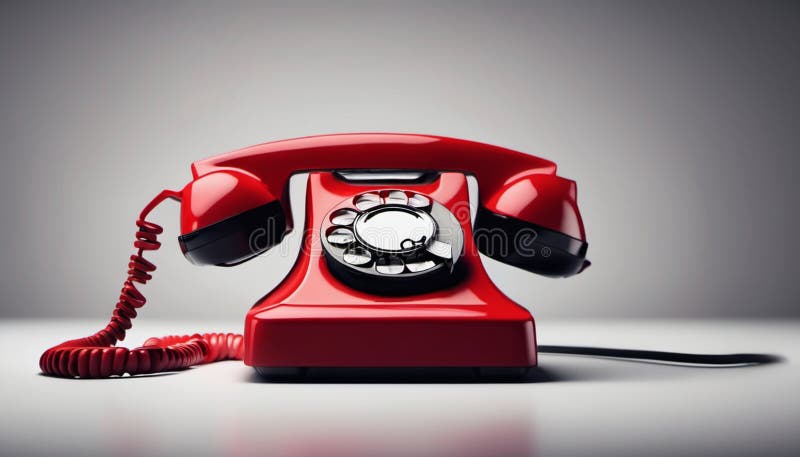 Red Vintage Phone with Wire. Stock Illustration - Illustration of ...
