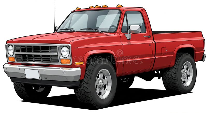 Red Vintage Pickup Truck Illustration with a Bold and Blocky Design ...