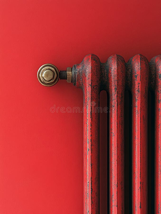 Red Vintage Radiator on a Solid Red Background Stock Image - Image of ...