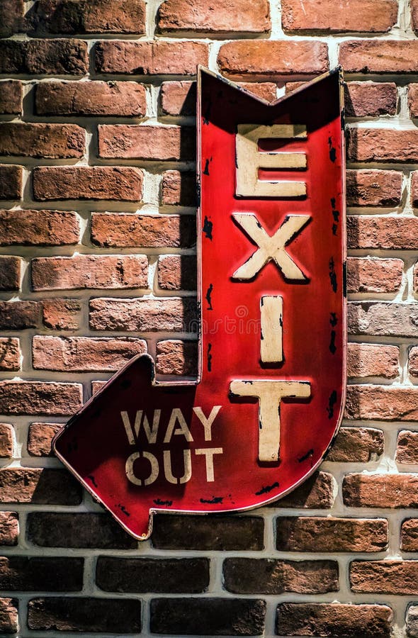 Red Vintage Sing of Arrow Exit, Way Out Stock Image - Image of ...