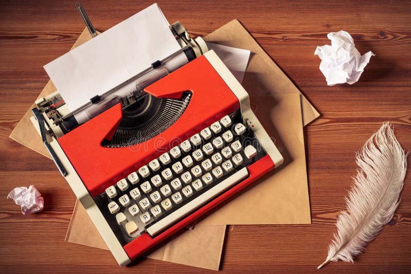 Red Vintage Typewriter with White Blank Paper Sheet Stock Image - Image ...