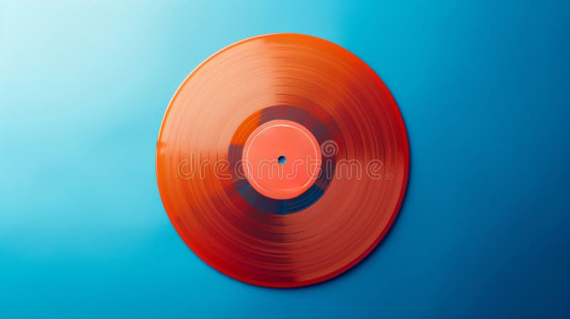 Red Vinyl Record on Blue Background, Top View. Retro Music Concept ...
