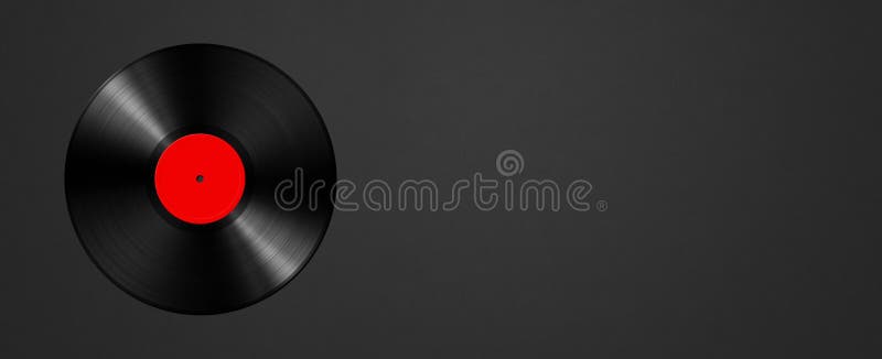 Red Vinyl Record Isolated on Black Background. Horizontal Banner Stock ...