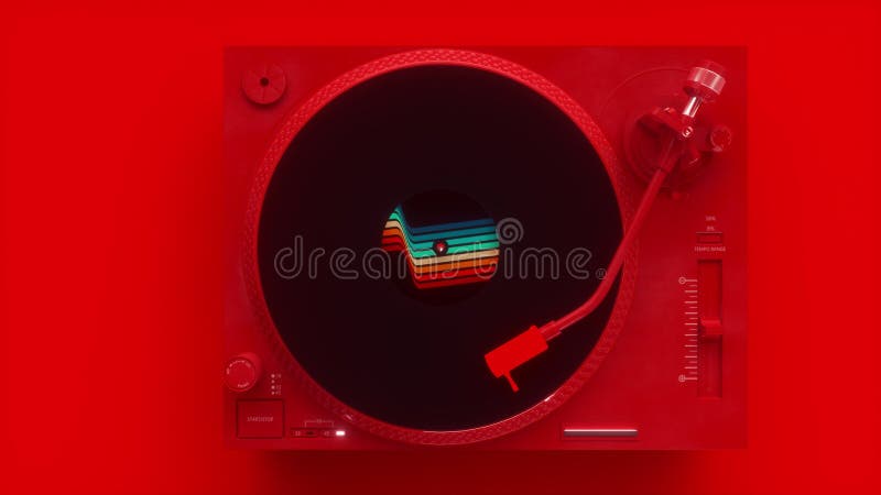 Red Vinyl Record Player. Seamless Looped Animation of a Vinyl Disc ...