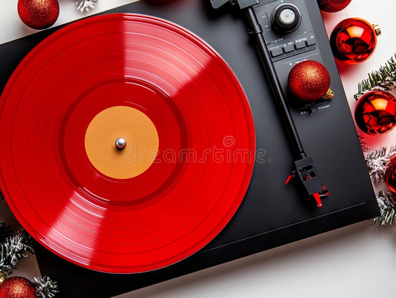 A Red Vinyl Record Sitting on Top of a Turntable Surrounded by ...