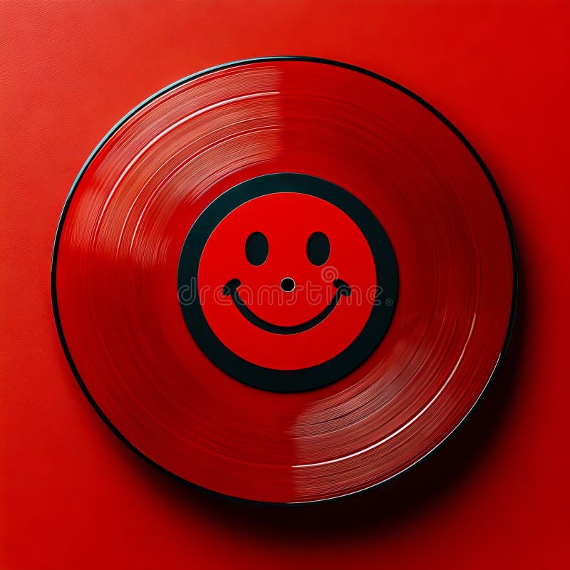A Red Vinyl Record with a Smiley Face on it Stock Photo - Image of ...