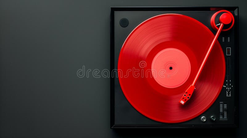 A Red Vinyl Record Spins on a Turntable Against a Black Background ...