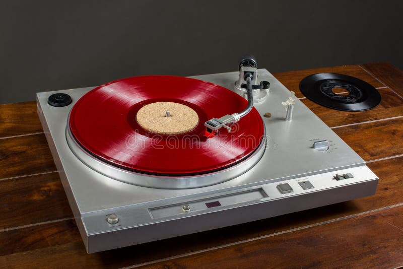 Red Vinyl Record on Turntable Stock Photo - Image of memory, technology ...